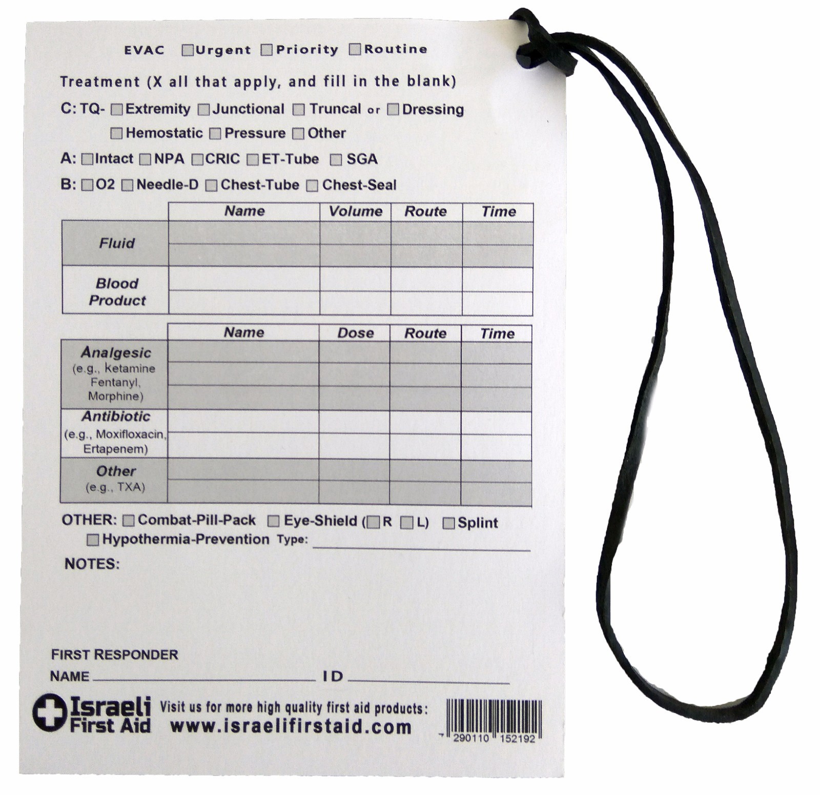 10x Tactical Combat Casualty Care Card Treatment Documentation Wound ...