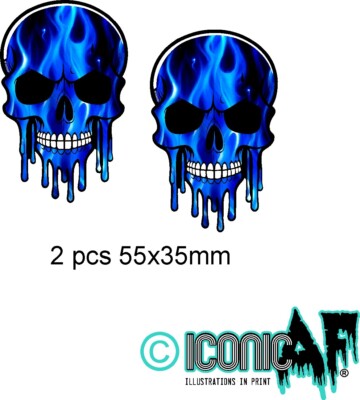 Small Pair EVIL Dripping Skull & BLUE Flames Vinyl car sticker Decal ...