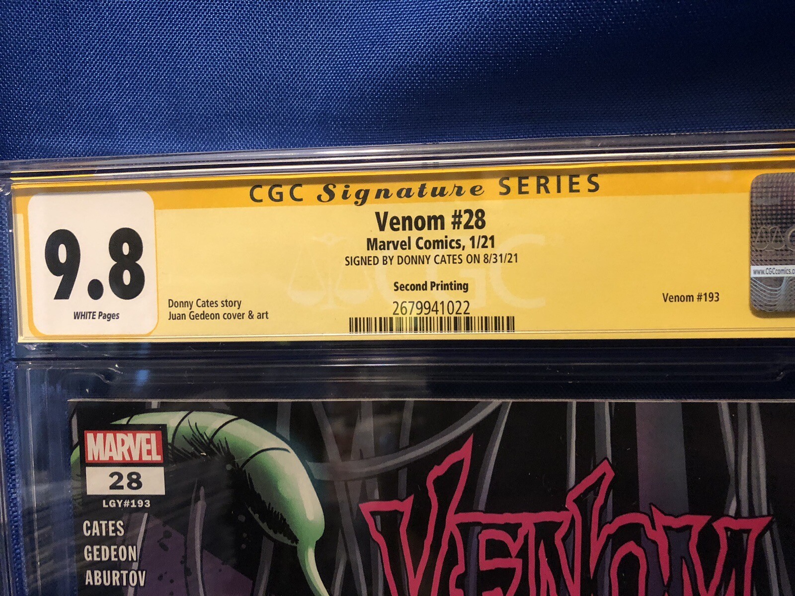 VENOM #28~SCORPION 2nd PRINT VARIANT. Signed By DONNY CATES. CGC 9.8 ...