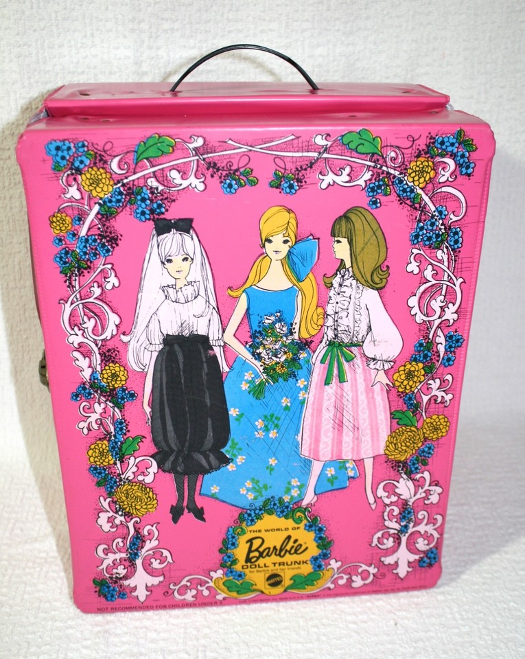 Vintage 1969 Barbie Doll Carrying Case Trunk Pink with 12 Hangers ...