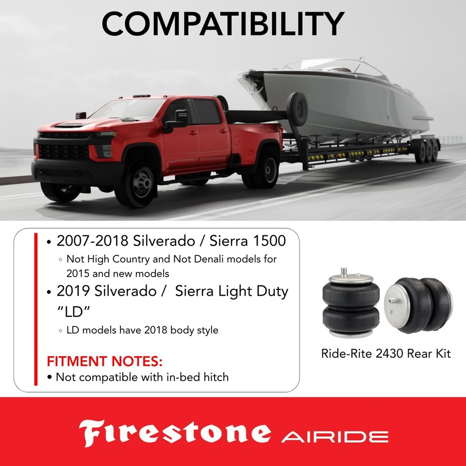 Firestone Airide 2430 Ride-Rite Rear Air Springs Kit fits 2007-2018 ...