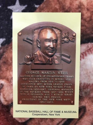 George Weiss Postcard- Baseball Hall of Fame Induction Plaque - Yankees ...