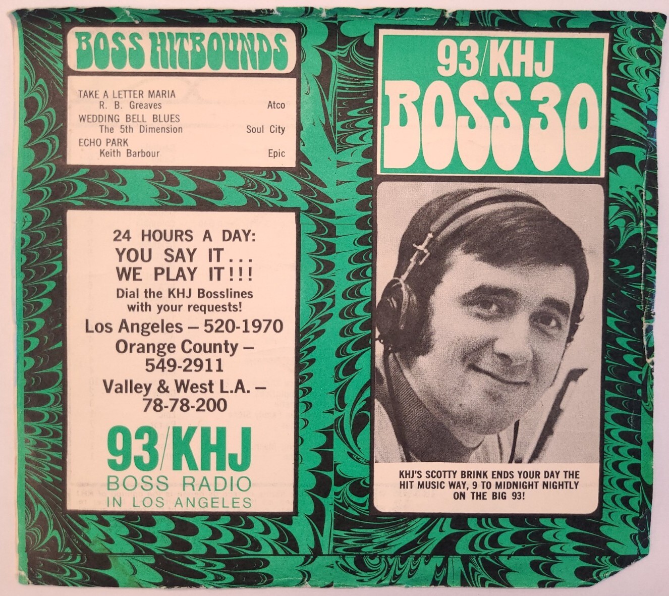 1969 93 KHJ Boss Radio Hitbounds Los Angeles Survey 5th Dimension Keith ...