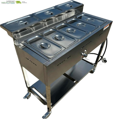 5 Pan Steam Table Food Warmer Cart | Heavy Duty Commercial Stainless ...