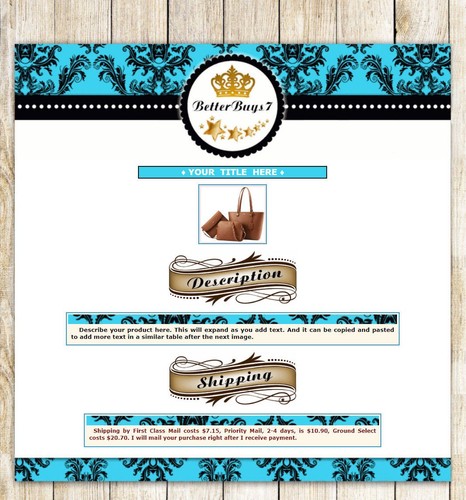 AUCTION TEMPLATE Turquoise & Wood Border Design - FREE Email Shipping ...