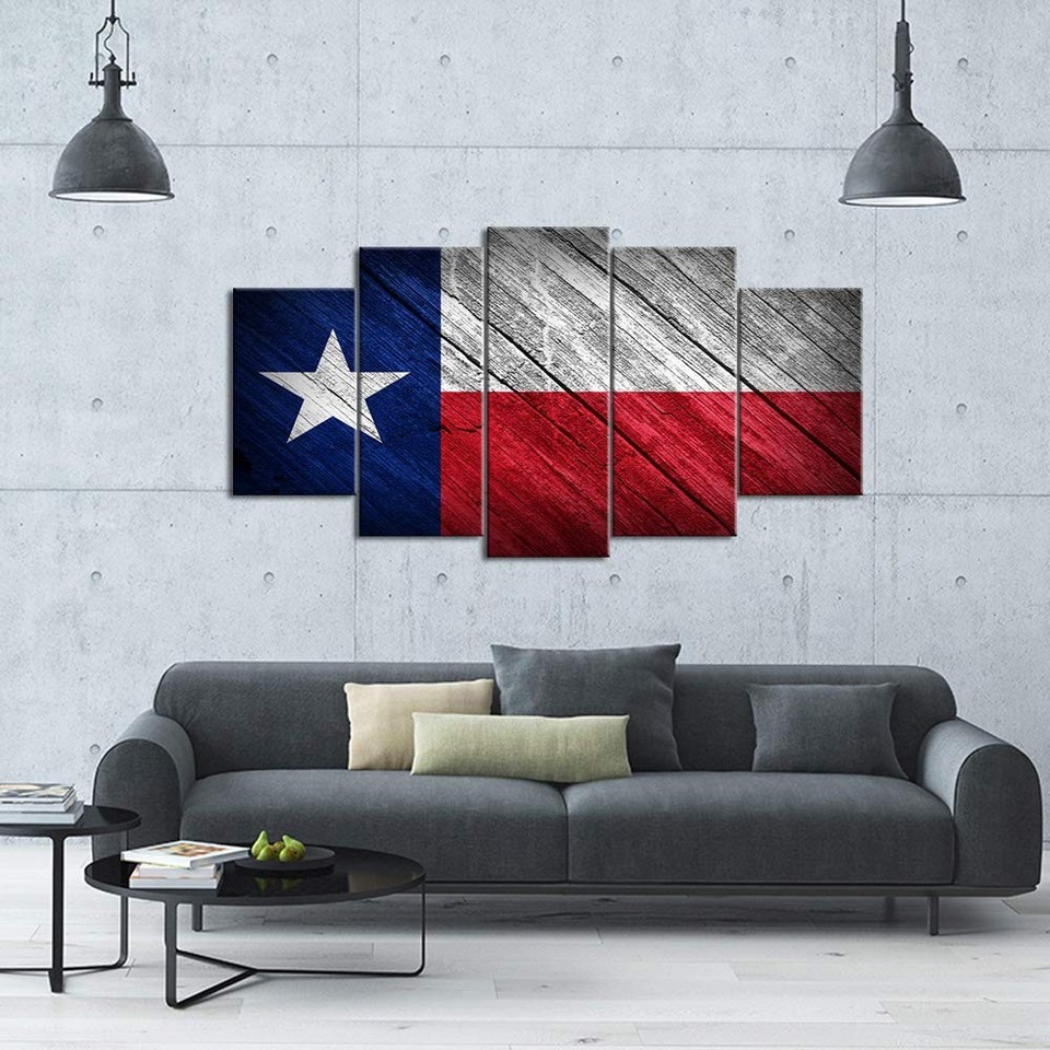 Large 5 Panel Canvas Prints Texas State Flag Wall Art Decor Modern ...