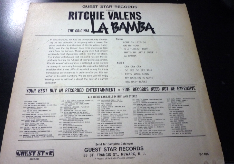 RITCHIE VALENS - Original La Bamba LP Guest Star 1964 | eBay