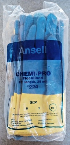 Ansell Chemi-Pro 224 Blue Neoprene/Latex Gloves 28 Mil - 13" 12 Pair SZ ...