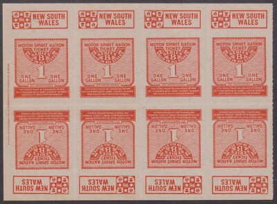 (F228-127) 1940 New South Wales sheet of 8 Petrol 1 Gallon Ration ...