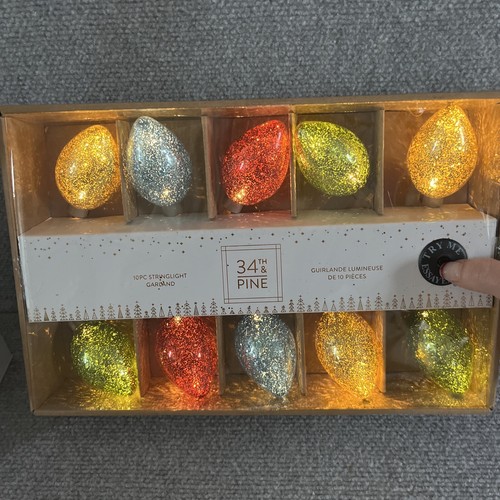 LED Multicolored Glitter Christmas Bulb Garland Holiday 10 String ...