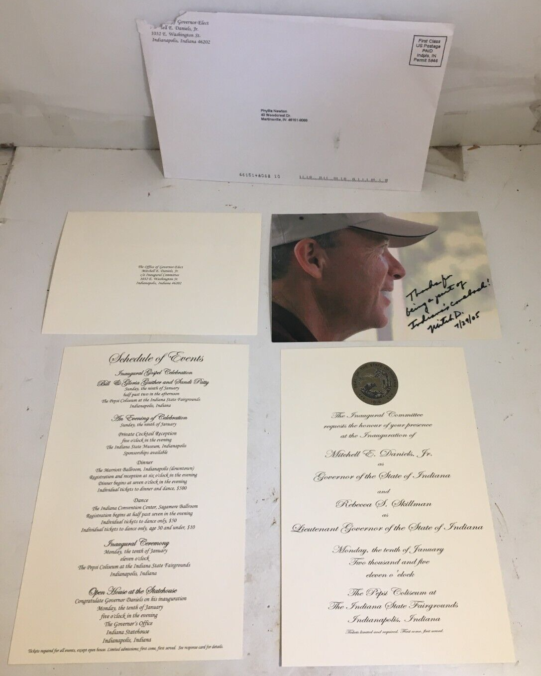 2005 Invitation Indiana Governor Inauguration + Signed Photo of Mitch ...