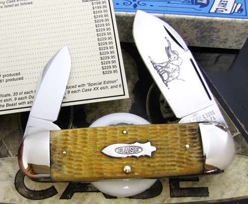 Case XX Classic Sunfish Knife 1996 Charging Elephant Etch Tan Bone 1 of ...