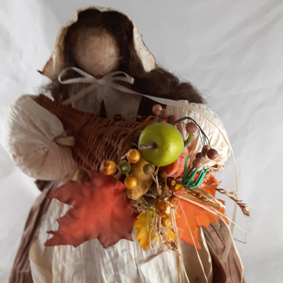 Corn Husk Pilgrim Woman 11.5 inch figure with cornucopia fall ...