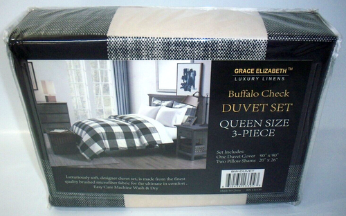 Grace Elizabeth Luxury Linens 3 Piece Buffalo Check Duvet Set Queen ...