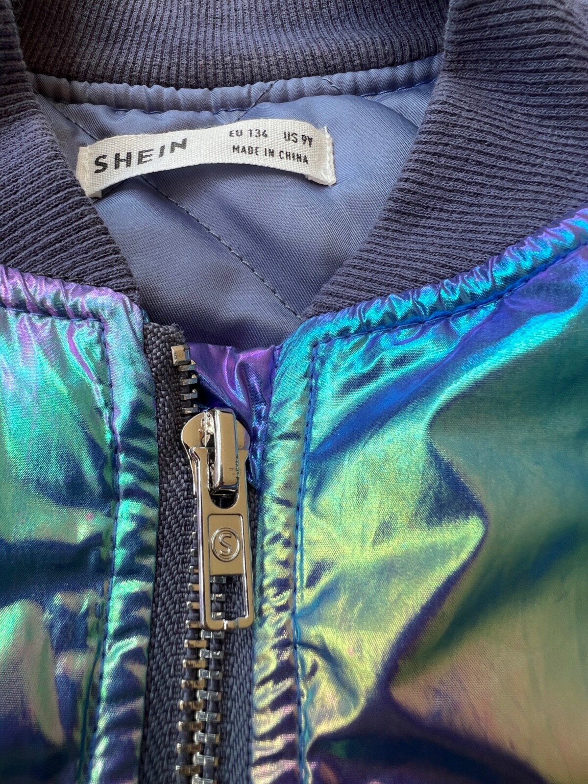 Shein Metallic Ombre Holographic Bomber Jacket KIDS S… - Gem