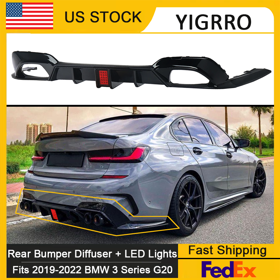 CMS Gloss Black Rear Diffuser W/ LED Light For 19-22 BMW 3 Series G20 ...