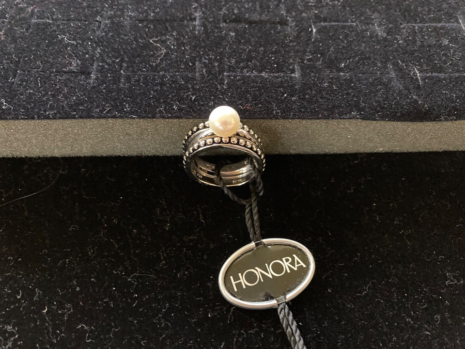Honora Cultured Freshwater Pearl Set of 3 Sterling Stack Rings/Size 7 ...