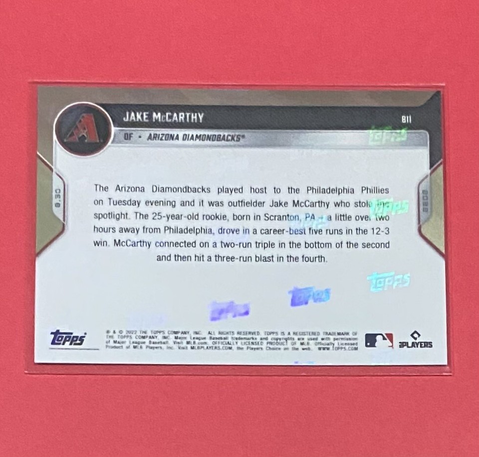 2022 MLB Topps Now Jake McCarthy ROOKIE CARD SP Arizona Diamondbacks ...