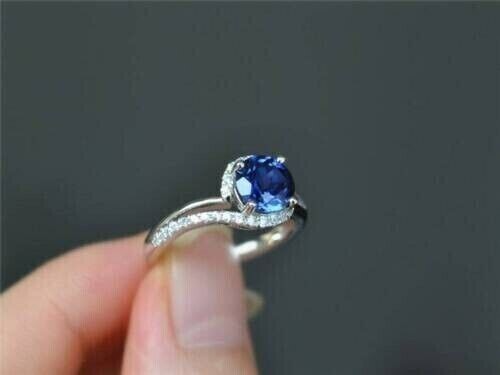 2 CT Round Lab Created Sapphire Engagement Women's Ring Real 925 ...
