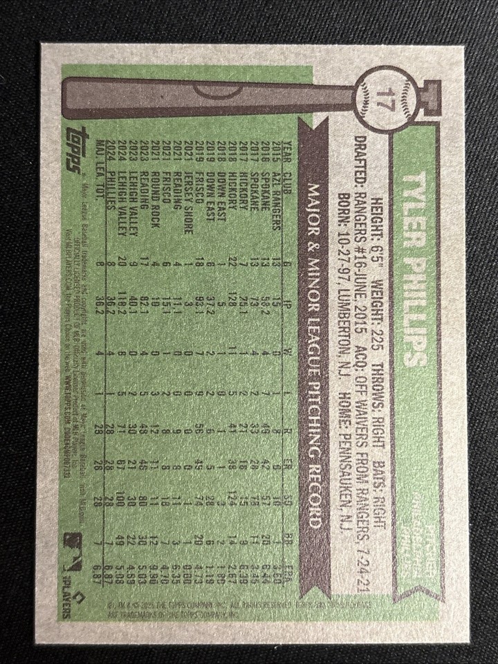 🔥Tyler Phillips 2025 Topps Heritage #17 Dark Blue Border RC Phillies | eBay