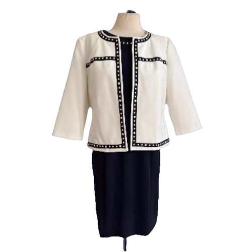 Rafaella 2-Pc Dress Suit Sz 12P Sheath Dress Jacket NAVY CREAM BUSINESS ...