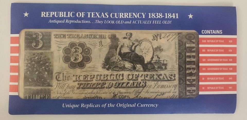 Republic Of Texas - Replica Currency (1838-1841) - Includes 6 Currency ...