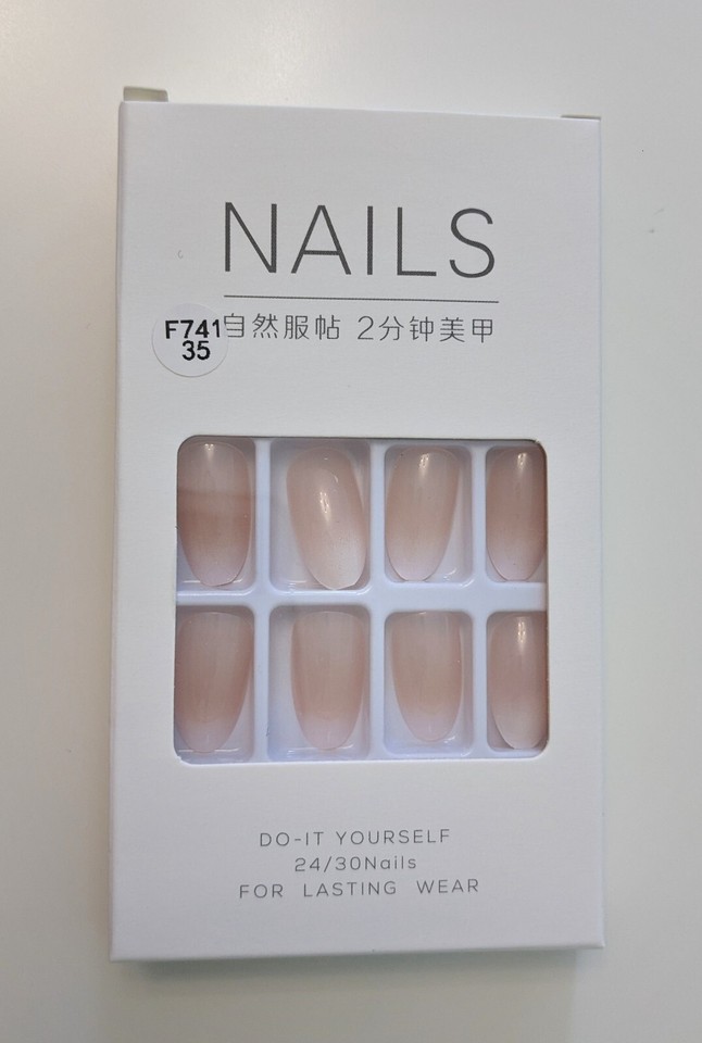 24 Medium/ Short False Nails French Manicure Fake Tips Press On Full ...