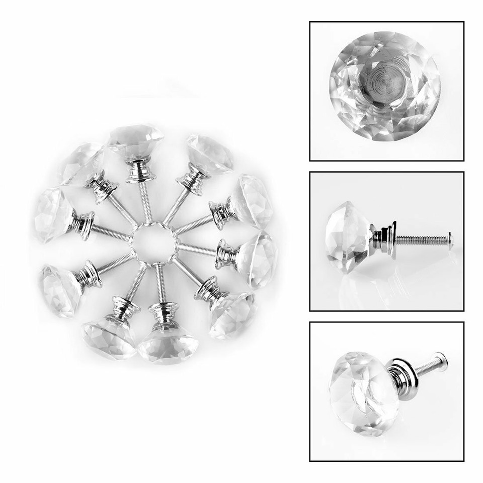 10 PCS 30mm Crystal Glass Cabinet Dresser Diamond Drawer Door Knobs ...