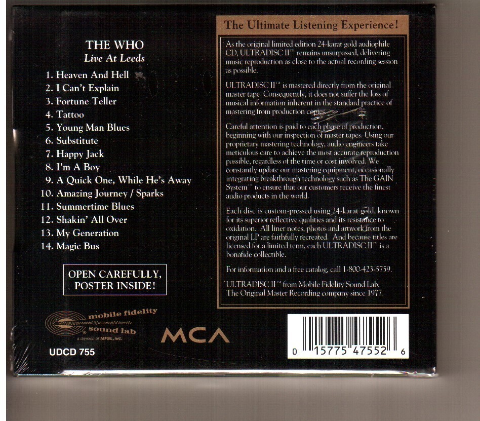 New Original Factory Sealed MFSL OMR 24KT Gold UDCD 755 The Who Live At ...