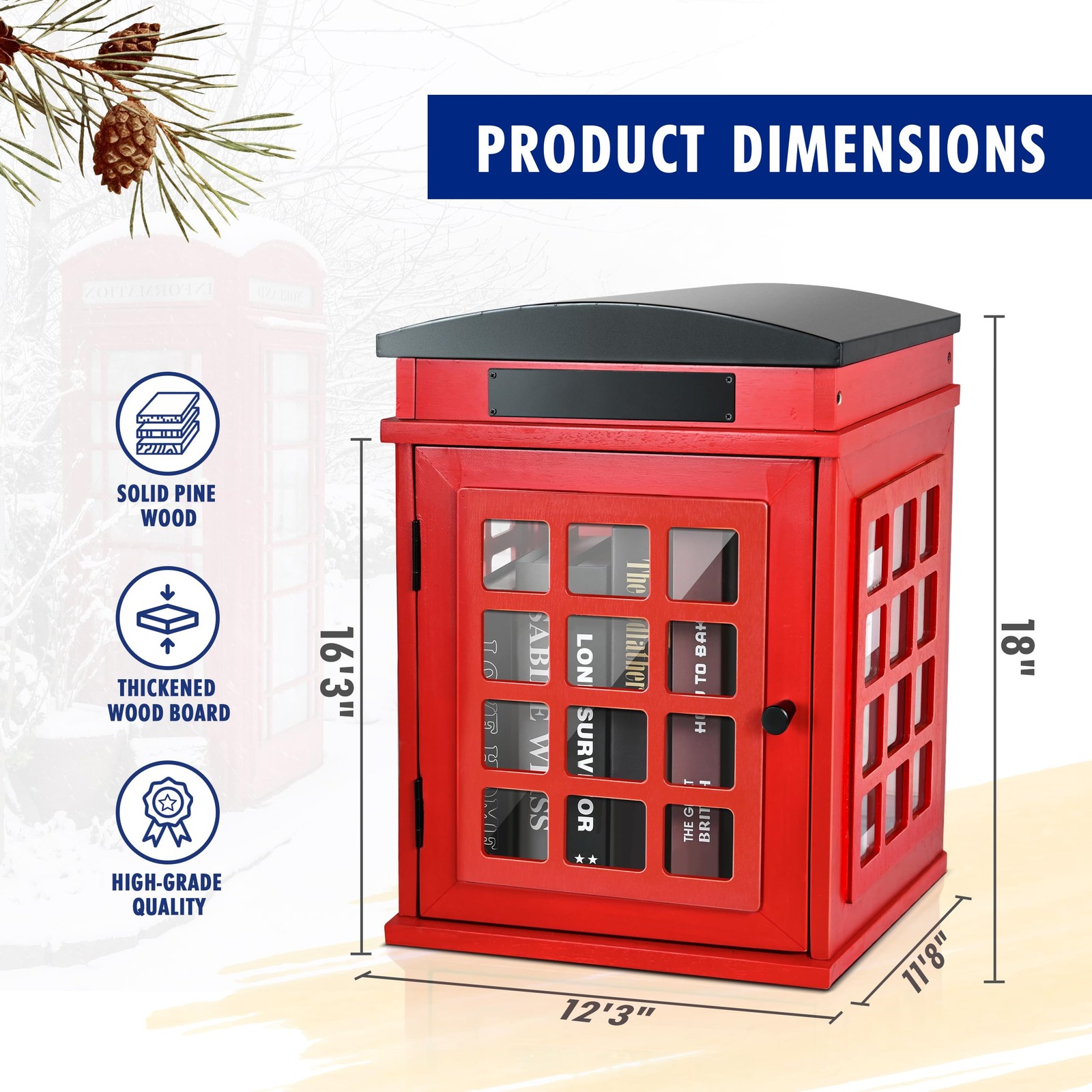 Outdoor Book Sharing Box, Waterproof Tin Roof Wooden Red Tel. Booth | eBay