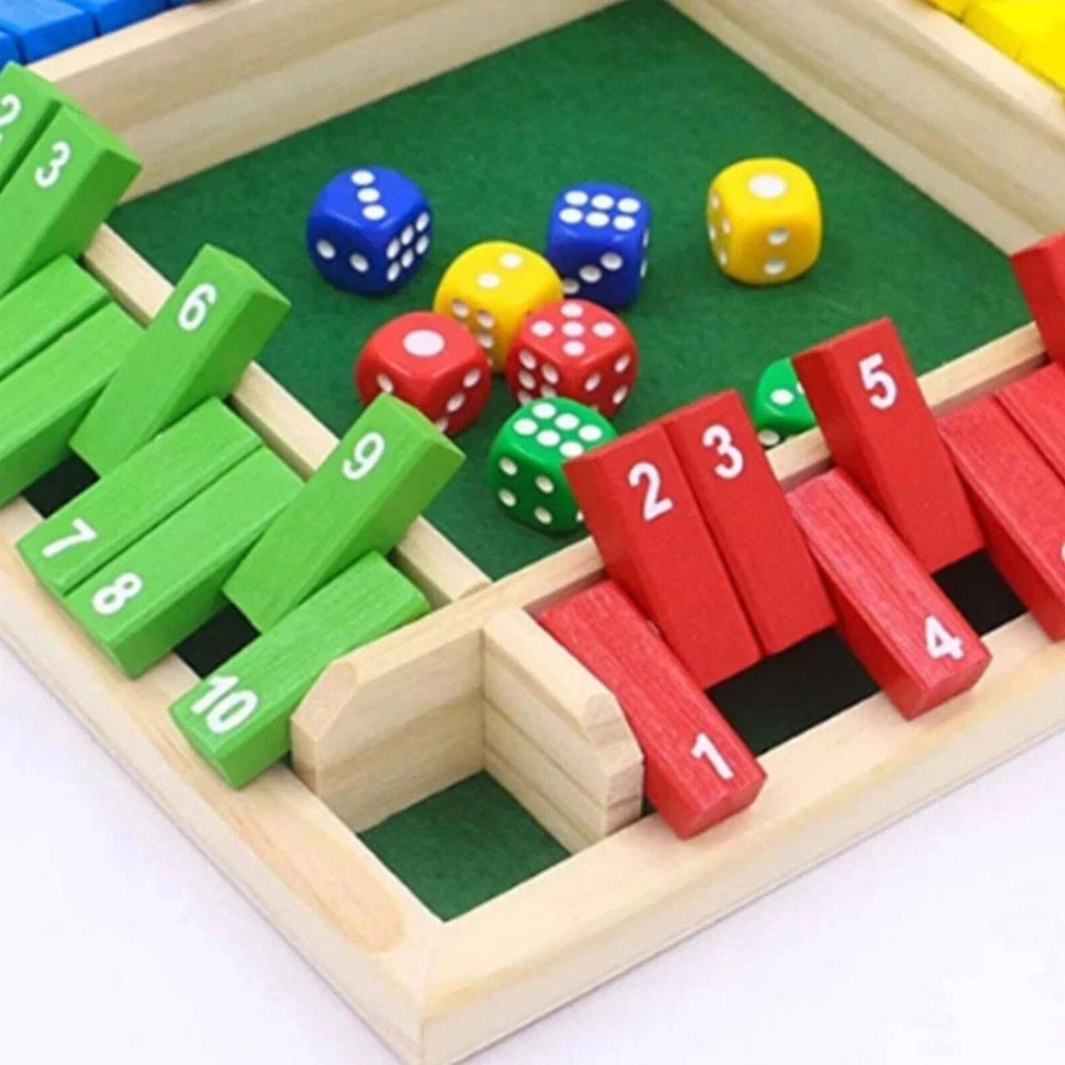 Wooden Dice Board Game Shut The Box for 4 Players Flaps & Dices Game ...