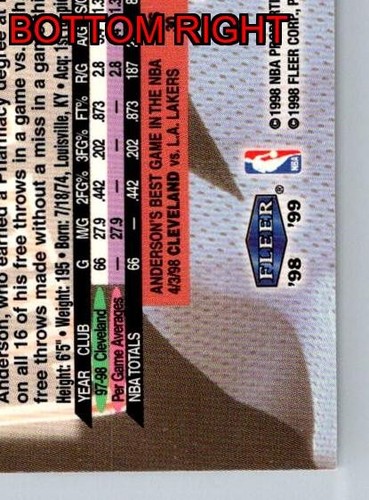 Derek Anderson Cleveland Cavaliers Fleer Tradition 1998 Card 77 ...
