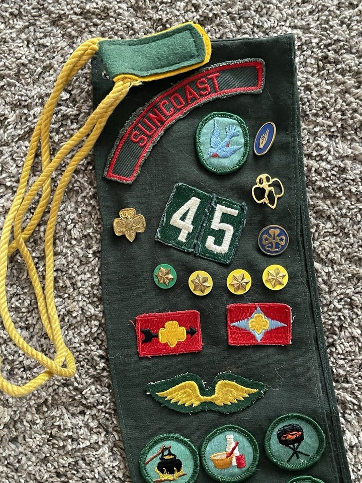 Vintage 60s Girl Scout Sash with Badges, Pins, and Patrol Leader ...