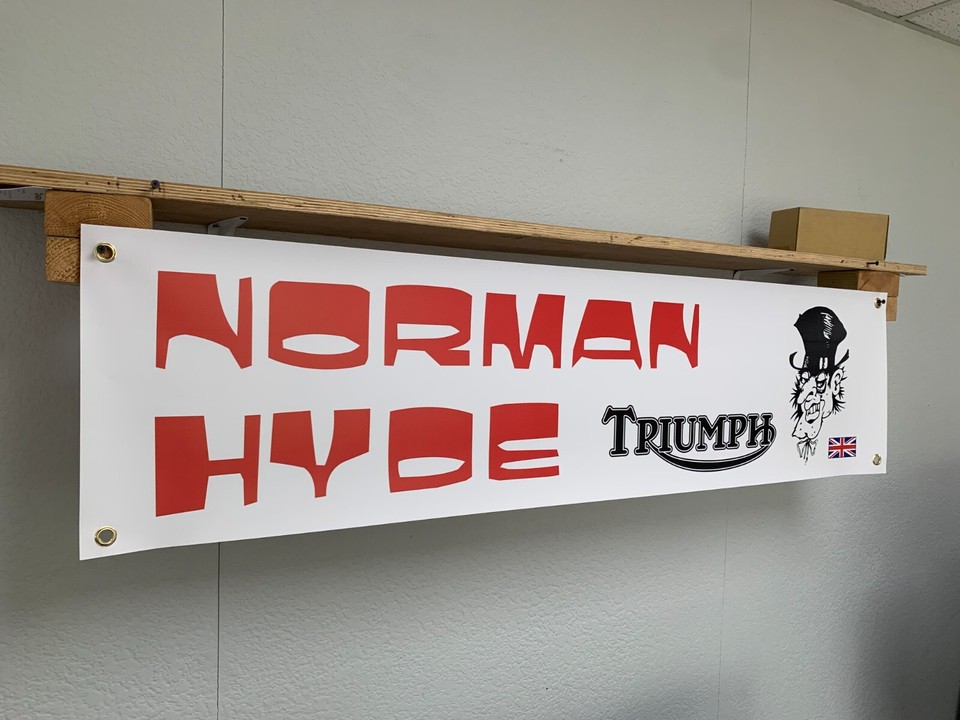 Norman Hyde Banner Classic Triumph Motorcycle tuning Workshop Wall ...