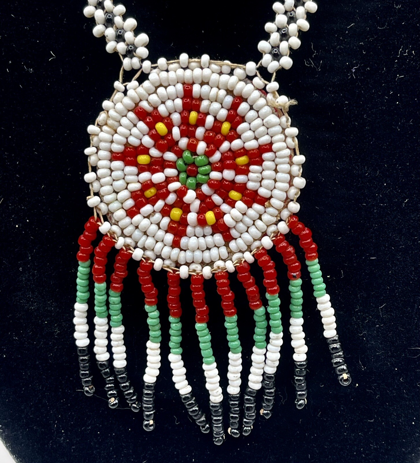 Vintage Native American Seed Bead Star Medallion Neck… - Gem
