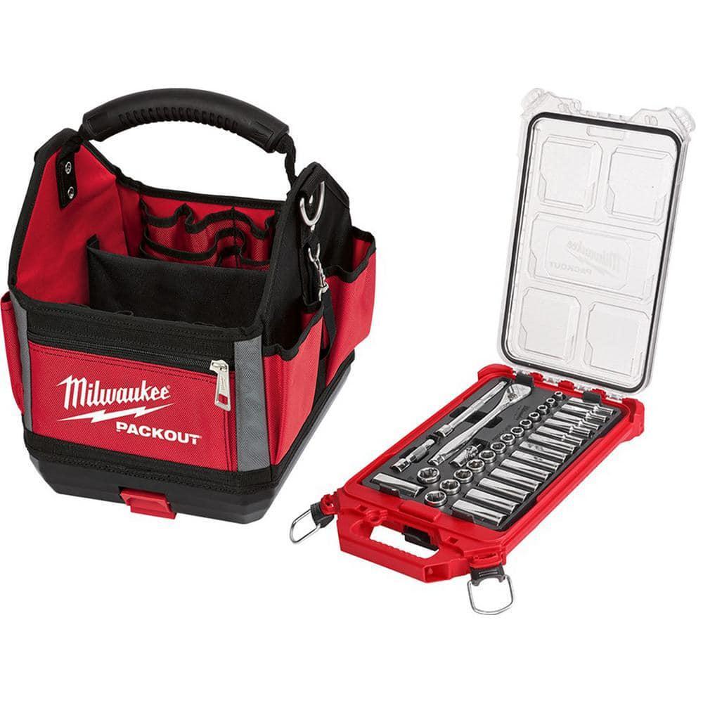 Milwaukee Tool Set 3/8-in Drive Metric Ratchet w/ PACKOUT Case Tote (32 ...
