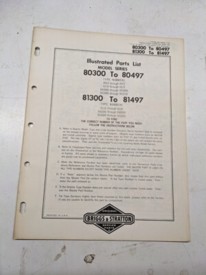 BRIGGS & STRATTON ILLUSTRATED ENGINE REPAIR PARTS LIST BOOK MANUAL ...