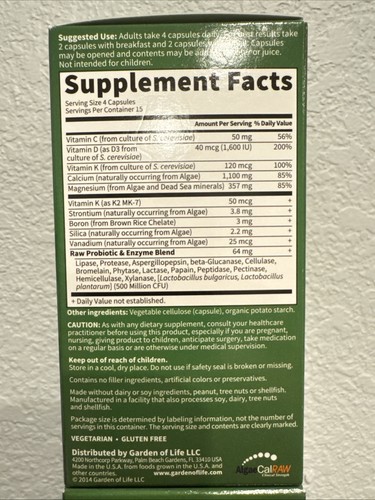 2pk. Garden of Life Raw Calcium Supplement Whole Foods 60 Capsules 06/ ...