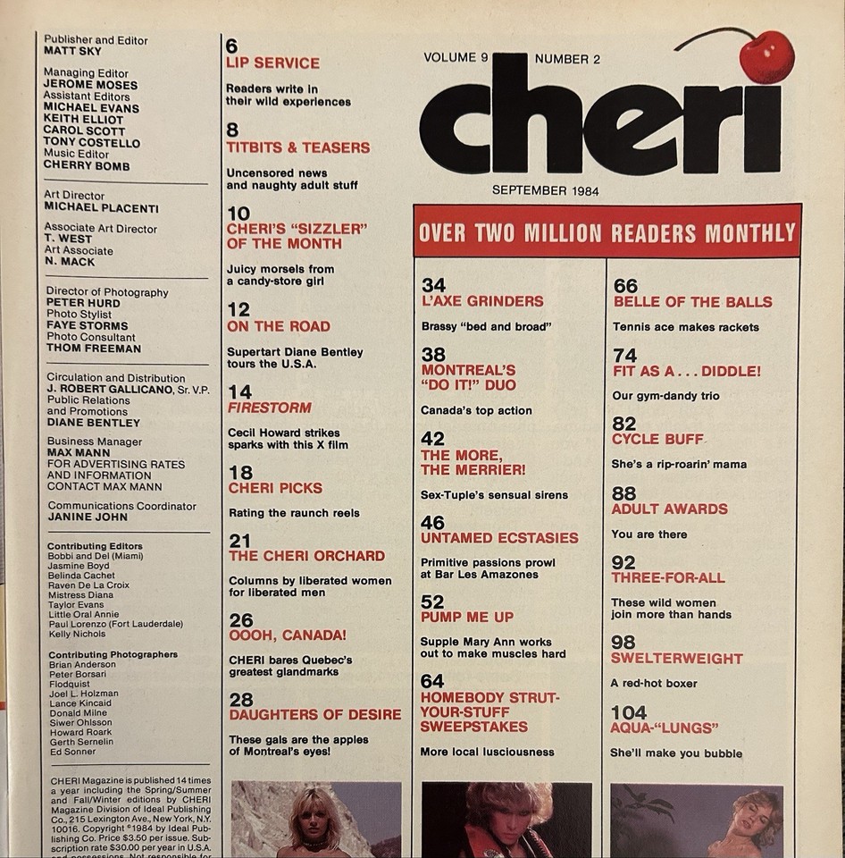 Cheri Sept 1984 Magazine Vintage 1980s Female Photographs Top Stars | eBay