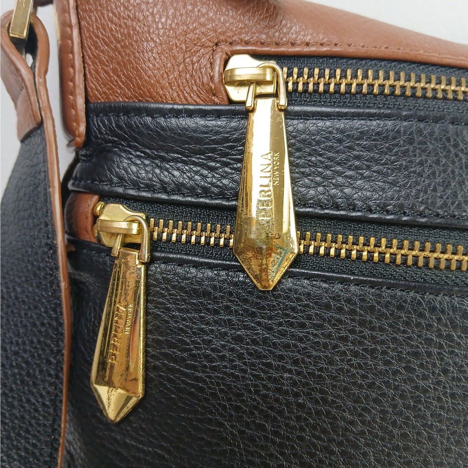 Perlina Women's Pebbled Leather Color Blocked Crossbody Purse Gold ...