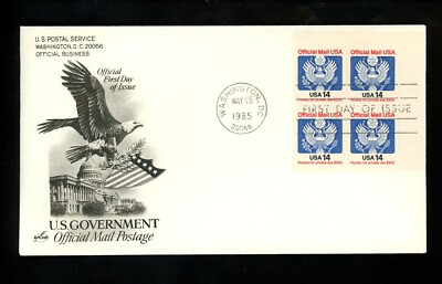 US FDC #O129A Artcraft 1985 Washington DC Official Mail Eagle ( Plate ...