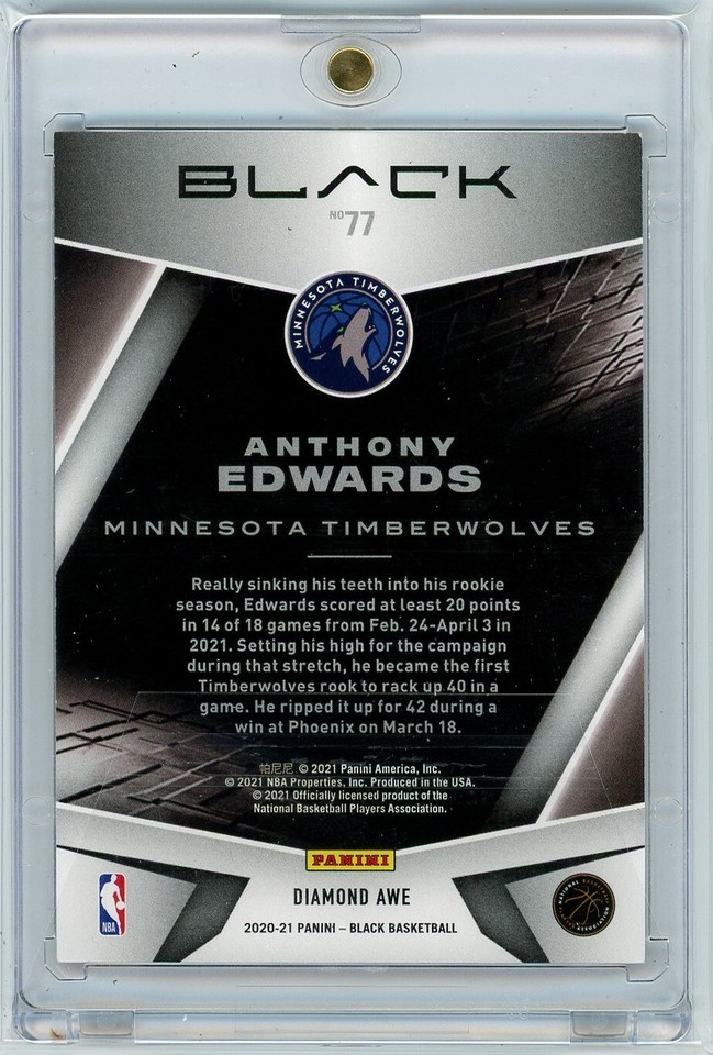 2020-21 Panini Black #77 Anthony Edwards Diamond Awe Jersey #01/25 | eBay