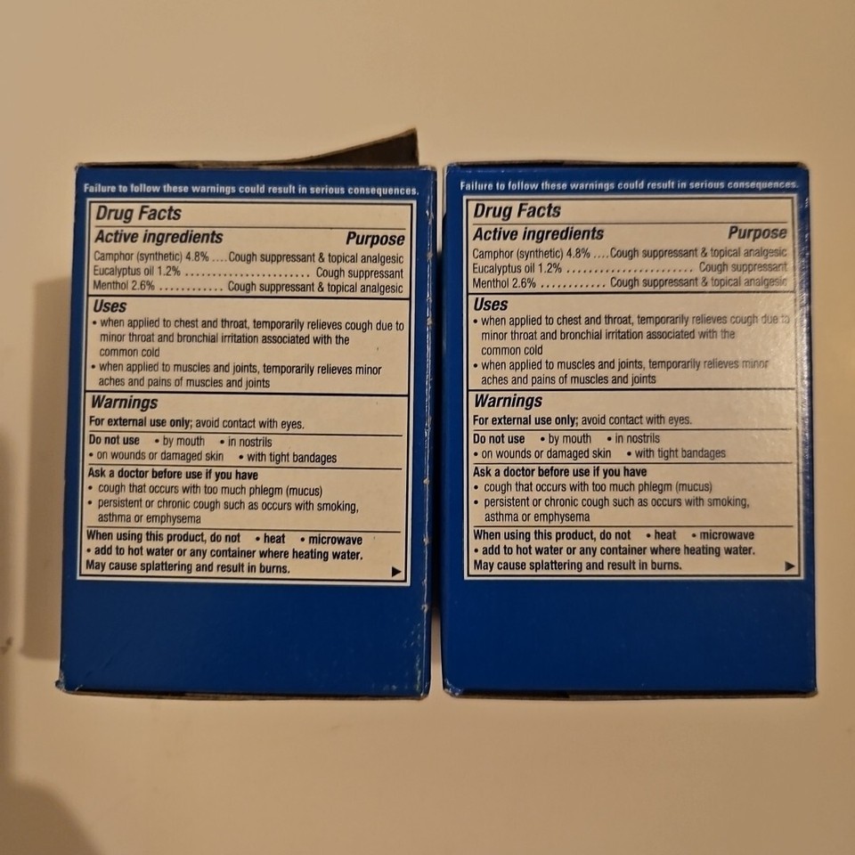 Vicks VapoRub Cough Suppressant Analgesic Ointment 3.53oz X2 Exp 2027 ...