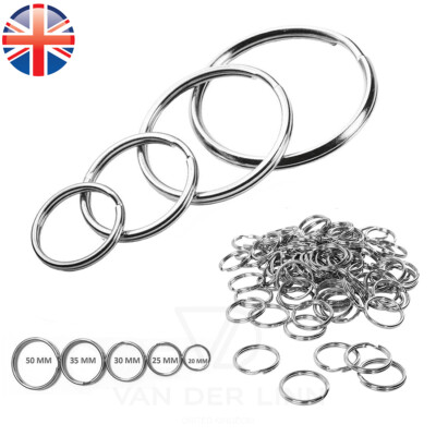 VDL KEYRING SPLIT RINGS Silver Small Large Key Ring 15 20 25 30 35 50mm ...