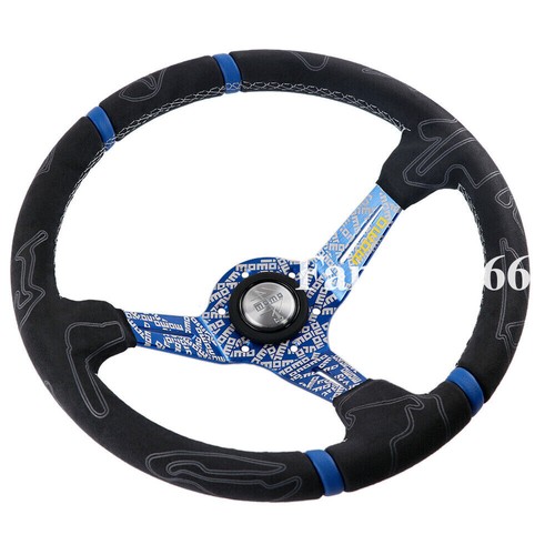 Blue momo ULTRA 350mm/14'' Deep Dish Suede Racing Car Sport Steering ...