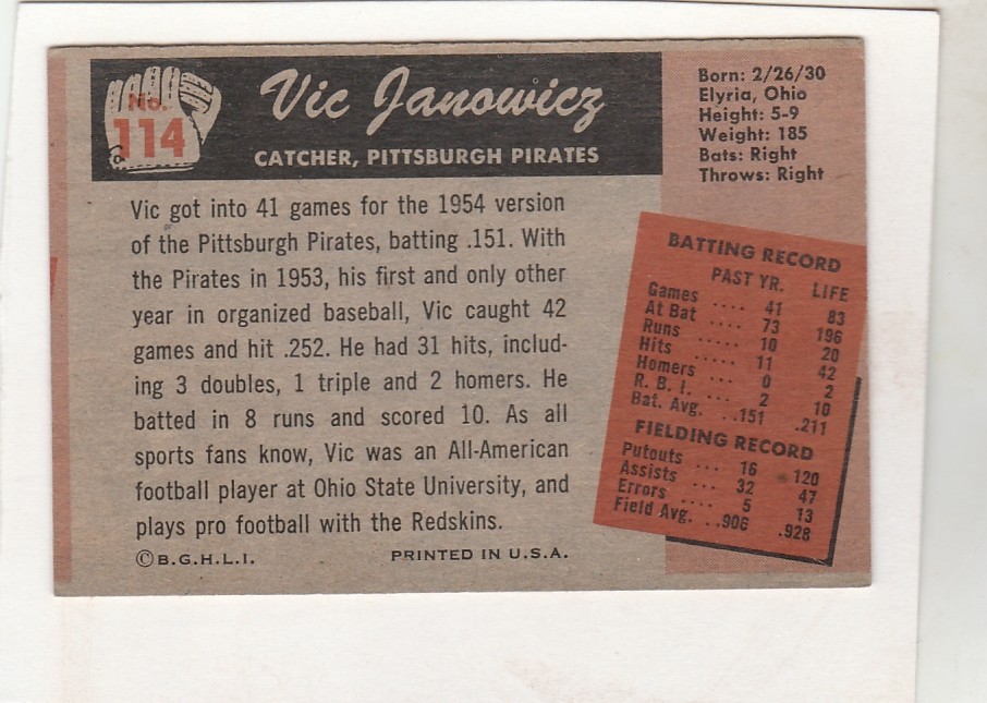 1955 Bowman # 114 Vic Janowicz | eBay