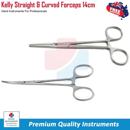 HEMOSTAT KELLY CURVED & STRAIGHT 14CM SURGICAL LOCKING DENTAL FORCEPS ...