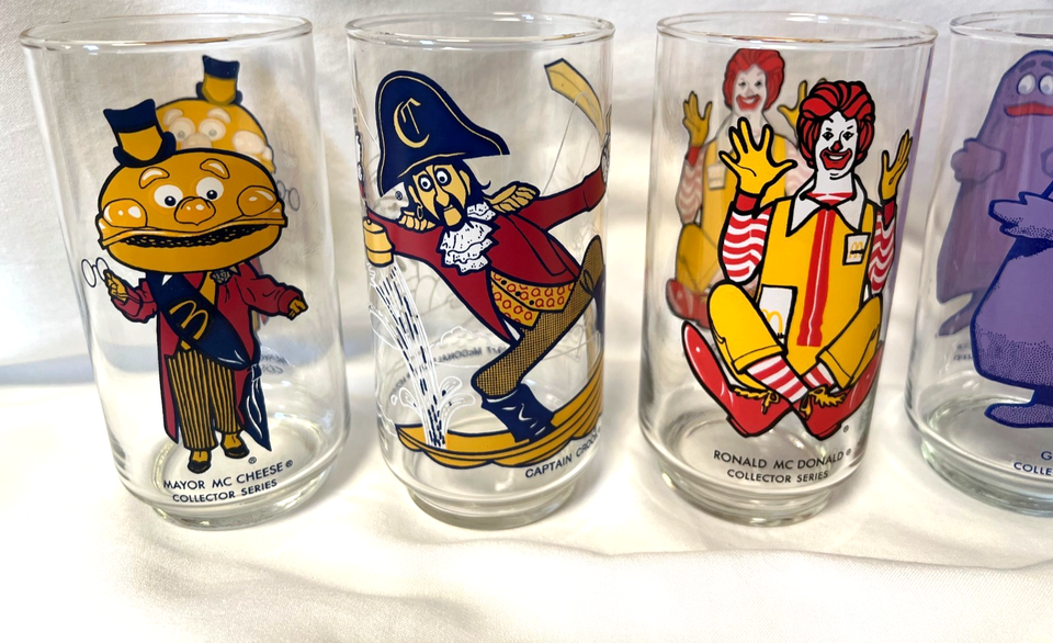 5 Mc Donalds Collector Series Glasses Mayor Mc Cheese Grimace Captain ...