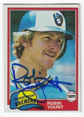 Autographed ROBIN YOUNT Milwaukee Brewers 1981 Topps Card #515 w/Show ...