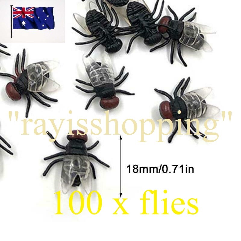 BULK BUY 100 x BLACK Flies, Plastic Joke Funny Gag Prank Trick Grose ...